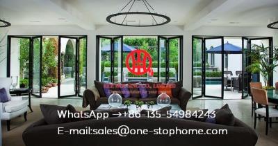 China Thermal break aluminum frame bi-folding door in living room with build in shutter,bi Fold Door Design Exterior Patio for sale