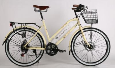 China CE standard steel  24/26 inch London style city bike with basket, shimano 6/7 speed and Cowhide seat for sale