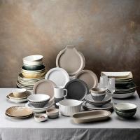 China 1 Person Quantity Matte Glazed Ceramic Dinnerware Set with Relief Pattern in BAMBOO for sale