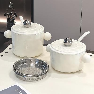 China Lelyi 2024 Double Ear Heart-Shaped Ceramic Instant Noodle Bowl with Lid Dish and Bowl for sale