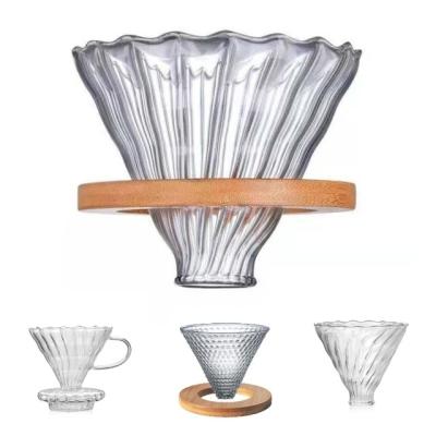 China Functional Ceramic Glass Coffee Maker with Wood Bamboo Stand and Metal Plastic Filter for sale
