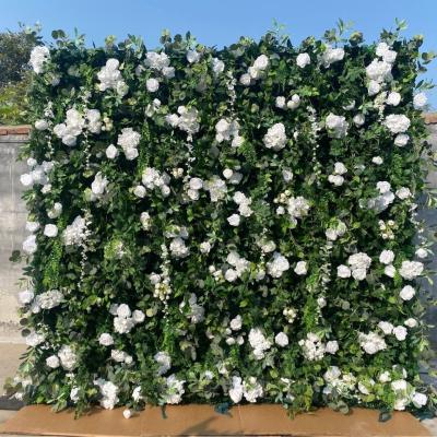 Cina Aggiungi eleganza ai tuoi eventi con un muro di fiori in tessuto 3D di 8 piedi e piante verdi artificiali in vendita