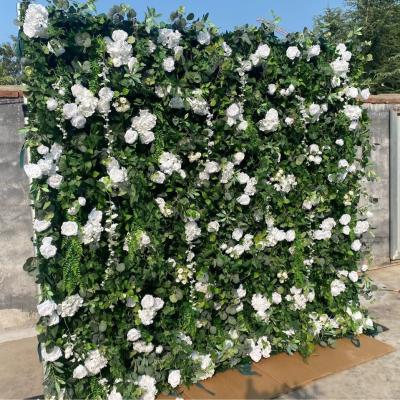 Cina Aggiungi eleganza ai tuoi eventi con un muro di fiori in tessuto 3D di 8 piedi e piante verdi artificiali in vendita