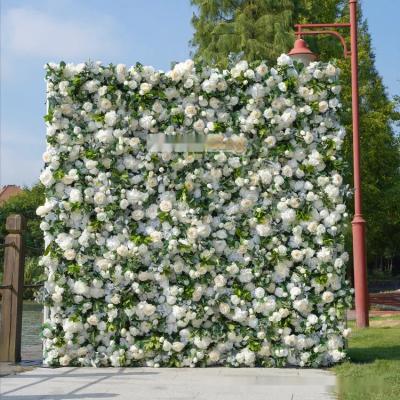 Cina Aggiungi eleganza ai tuoi eventi con un muro di fiori in tessuto 3D di 8 piedi e piante verdi artificiali in vendita
