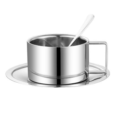 Cina Logo personalizzato Acceptabile Tazza da caffè in acciaio inossidabile ceramica 304 Set con vassoio e cucchiaio in vendita
