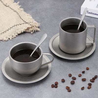 Cina Logo personalizzato Acceptabile Tazza da caffè in acciaio inossidabile ceramica 304 Set con vassoio e cucchiaio in vendita
