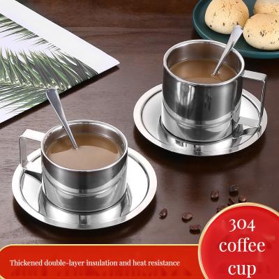 Cina Logo personalizzato Acceptabile Tazza da caffè in acciaio inossidabile ceramica 304 Set con vassoio e cucchiaio in vendita