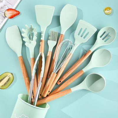 Cina Set di utensili da cucina in silicone rosa e verde non appiccicoso per i tuoi elementi essenziali di cucina in vendita