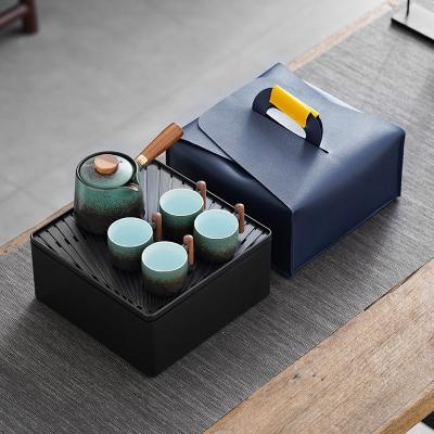 Cina Moderno set da tè Kung Fu porcellana ceramica con maniglia di legno e maniglia laterale rimovibile in vendita