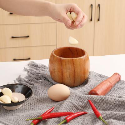 China Garlic Presses Bamboo Mortar and Pestle Wood Material for Grinding Herbs Kitchen Spices for sale