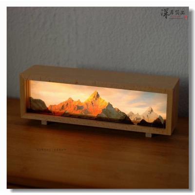 China Oorspronkelijke moderne stijl Decoratieve zon Gouden berg Nachtlicht Oplaadbare gedrukte sneeuwige landschap Canvas Gift Lamp Te koop