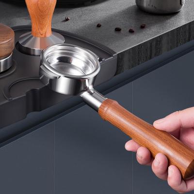 China 54mm Bottomless Naked Portafilter with Wood Handle Portable Espresso Silver Edition for sale