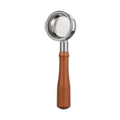 China 54mm Bottomless Naked Portafilter with Wood Handle Portable Espresso Silver Edition for sale