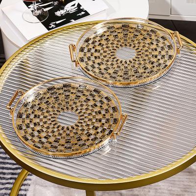 Cina Tavolo di plastica circolare monouso ecologico per la casa e l'hotel con modello di intarsio in oro in vendita