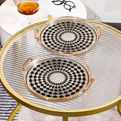 Cina Tavolo di plastica circolare monouso ecologico per la casa e l'hotel con modello di intarsio in oro in vendita