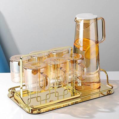 China Drinking Pitcher Set Nordic Design Style 1500ml/51oz Glass Water Jug Pot Jar Cups Kit for sale