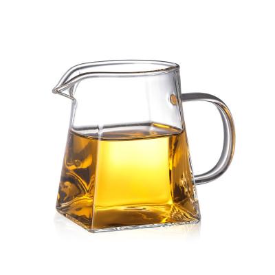 China 500ML Glass Kung Fu Tea Coffee Mugs Set High Temperature Resistant Square Cups and Saucers for sale