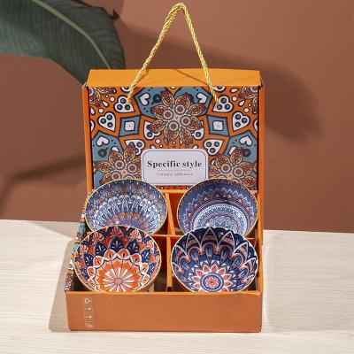 China Bohemian Design Style Ceramic Bowls Gift Set for Occasion Soup Rice Serving Bowl Set for sale
