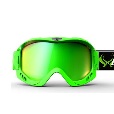 China Brown Revo Mirror Green Anti Fog Snow Goggle with Double Lens and Three Layers Foam for sale