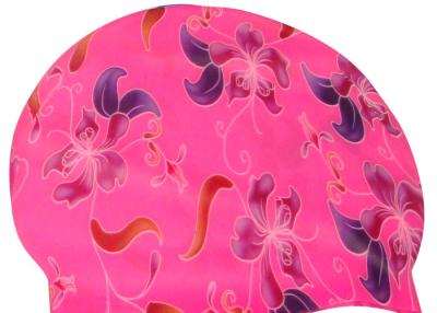 China Silk Printed Silicone Swimming Caps , Durable Bathing Caps For Swimming for sale