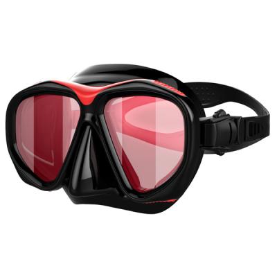 China Fashion Silicone customizable Tempered glass free diving mask with revo mirror red lenes for sale