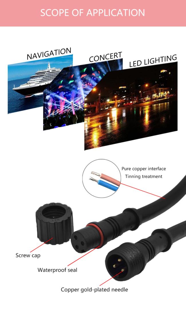 Customized M11 M12 M14 M15 M16 Led Street Waterproof Cable 2 3 4 5 Pin Male Female Docking Extension PVC Power Cord