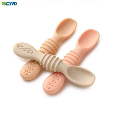 China BPA Free Self Feeding Set BPA Free Toddler Training Baby Spoon And Fork Soft Tip Silicone Baby Utensils for sale