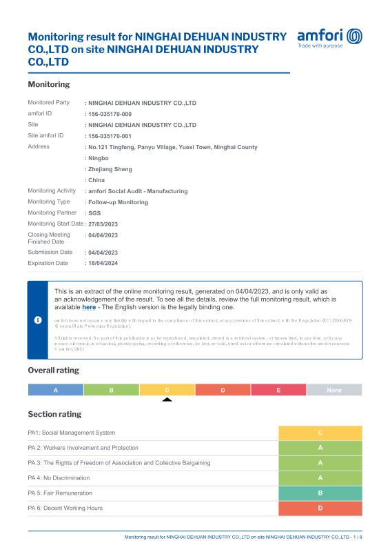 BSCI - SHANGHAI DEHUAN INDUSTRY CO.,LTD