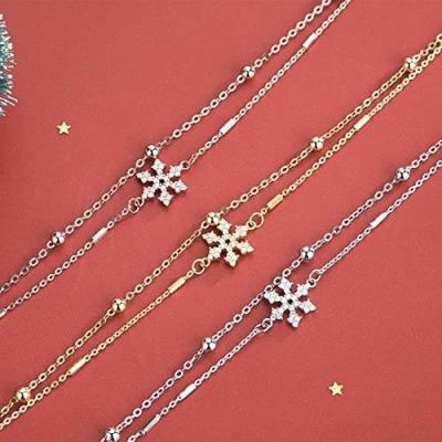 China Shiny Snowflake 925 Sterling Silver Link Bracelet For Women Double Chain for sale