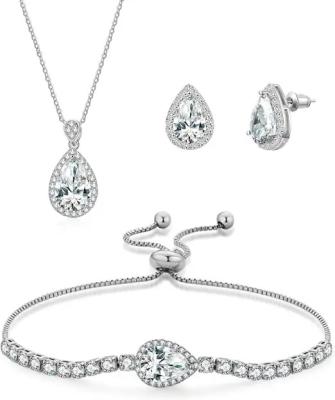 China Elegant Luxury Zircon Teardrop Necklace And Earrings , Fashion Women'S Wedding Set for sale