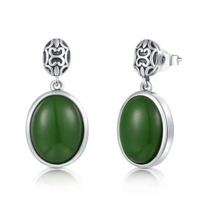 China Plata formada oval al por mayor de Emerald Stone Earrings 2.00g del verde para las mujeres de las señoras de las muchachas en venta
