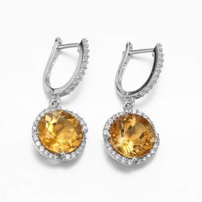 China 925 pendiente amarillo de lujo de la piedra preciosa de Sterling Silver Stud Earrings 2.60g en venta