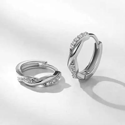 China Charm Hoop 925 Silver CZ Earrings , 0.8g Enamel Huggie Hoop Earrings for sale
