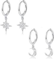 China Pendientes de plata de la CZ de la luna 925 de Sun, pendiente plateado rodio de la estrella de la luna en venta