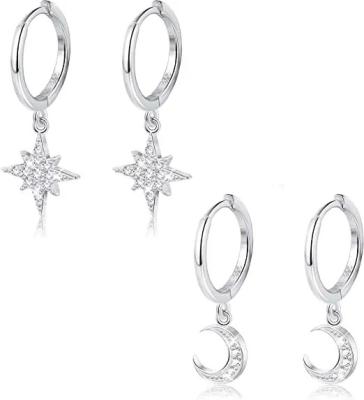 China Pendientes de plata de la CZ de la luna 925 de Sun, pendiente plateado rodio de la estrella de la luna en venta