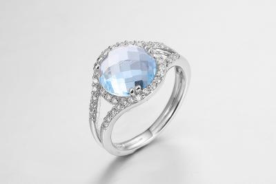 China Blue Gemstone Sterling Silver Rings For Women Lightweight 2.5g Blue Stone Jewelry for sale