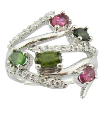Cina Anelli di pietre preziose di moda in argento 925 per donne abbigliamento di festa ovale rivestito di rodio gioielli turmalina in vendita