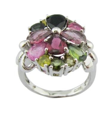 China Colorful Tourmaline Oval Gemstone Rings In 925 Silver Craftsmanship for sale