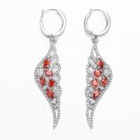 China White CZ Red Ruby Dangle Earrings 6.5g Sterling Silver Wing Shaped Drop with AAA Quality Stones for sale