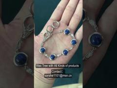 Birthstones 925 Sterling Silver Bracelet   Bracelete redondo do lápis-lazúli