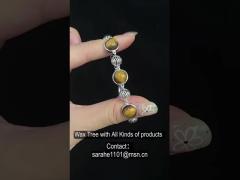 925 Sterling Silver Gemstone Bracelet Rhodium chapearam Tiger Eye Stone Bracelet