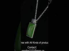 verde de prata Jade Pendant do retângulo da corrente 9x14mm do grânulo do pendente de pedra preciosa 2.08g 925