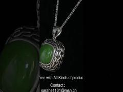 verde de prata Jade Pendant do coxim da corrente 14x14mm do grânulo do pendente de pedra preciosa 9.48g 925