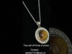 Do pendente de prata de pedra preciosa das mulheres 925 chapeamento redondo Tiger Eye Stone Pendant do ródio