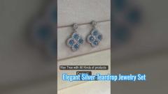 Elegant 925 Silver Teardrop Jewelry Set for Weddings Blue CZ Earring Studs