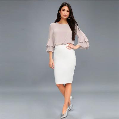 China Guangzhou Ladies Clothing Three Quarter Tiered Sleeves Top à venda