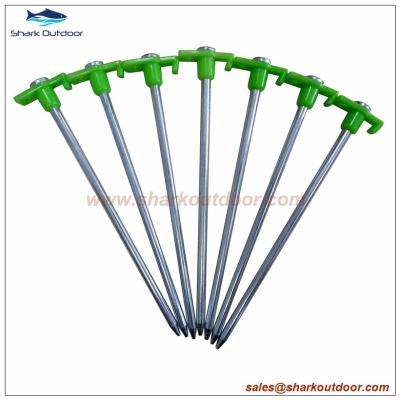 China Heavy duty steel tent peg tent stake with plastic head 23cm or 25cm for sale