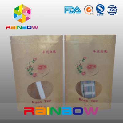 China Food Grade Brown Kraft Customized Paper Bags With Front Window And Zipper for sale
