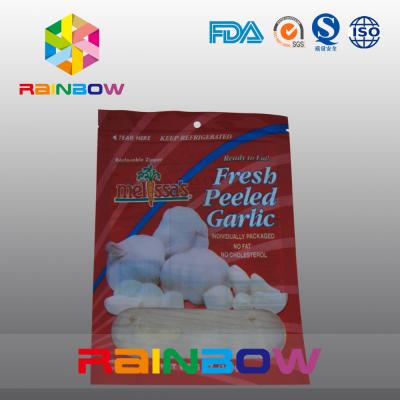 Chine Sac en plastique rouge et blanc de fenêtre de Mylar avec le dessus de tirette pour la nourriture/Pleeled frais Garllic à vendre