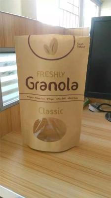 China Custom Printed Stand Up Kraft Paper Bag , Snack Bag Packaging With Window for sale